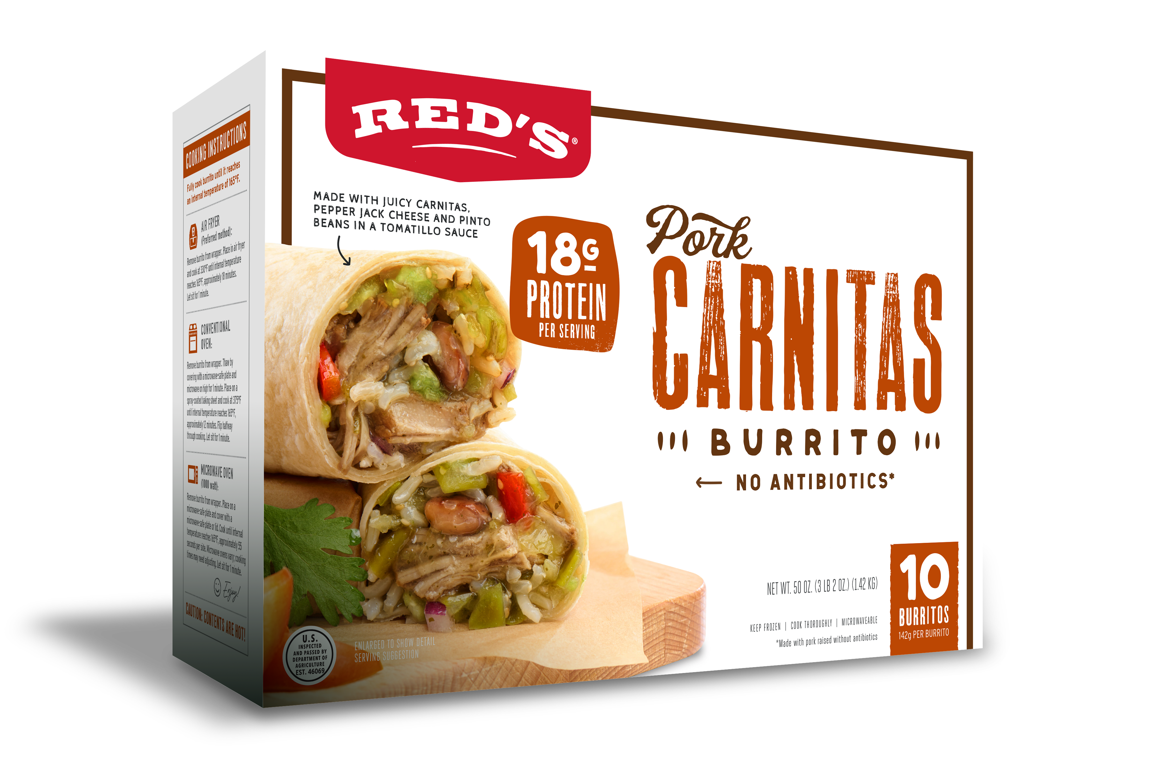 Red's Pork Carnitas Burrito 10-Pack | Reds All Natural
